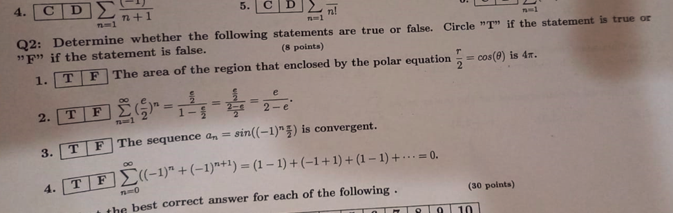 Solved 4. C D ∑n=1n+1(−1) Q2: Determine whether the | Chegg.com