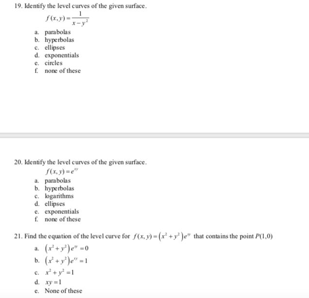Solved 19. Identify the level curves of the given surface | Chegg.com