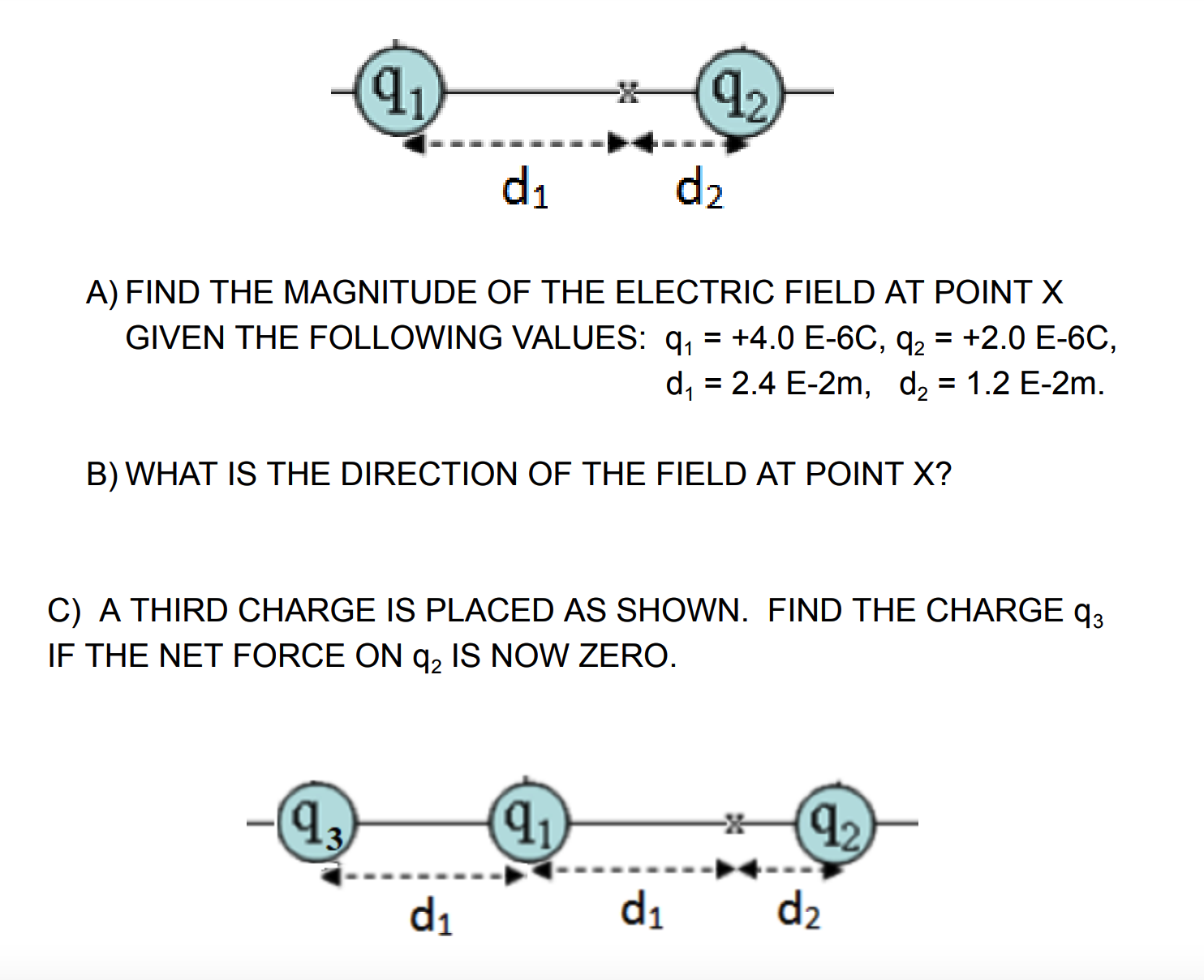 Solved A) FIND THE MAGNITUDE OF THE ELECTRIC FIELD AT POINT | Chegg.com
