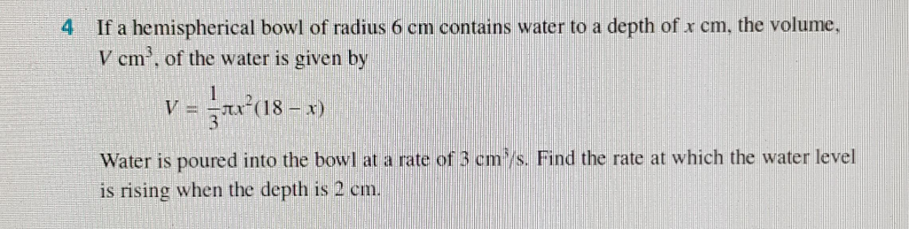 Solved 4 If a hemispherical bowl of radius 6 cm contains | Chegg.com