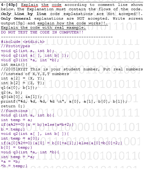 4-[40p] Explain the code according to comment line | Chegg.com