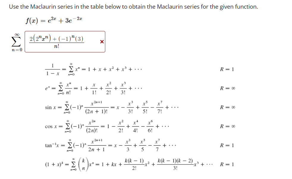 Solved Use the Maclaurin series in the table below to obtain | Chegg.com