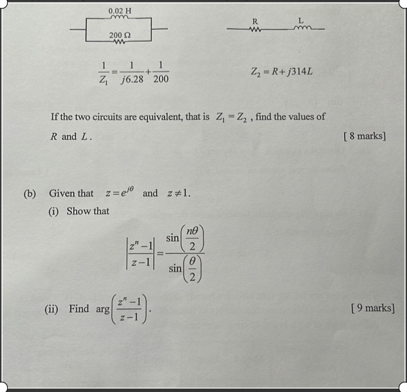 Solved Z11=j6.281+2001 Z2=R+j314L If the two circuits are | Chegg.com