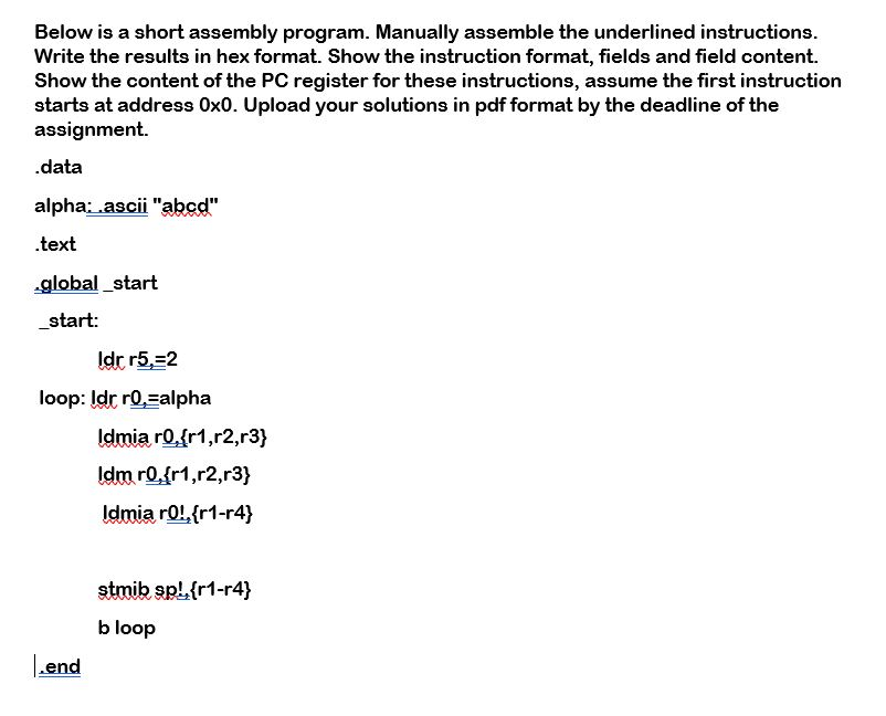 Below is a short assembly program. Manually assemble | Chegg.com