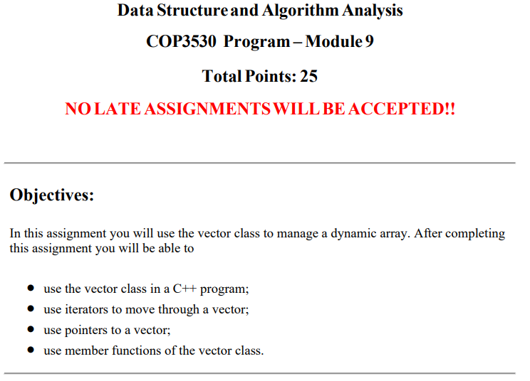 Data Structure and Algorithm Analysis COP3530 Program | Chegg.com