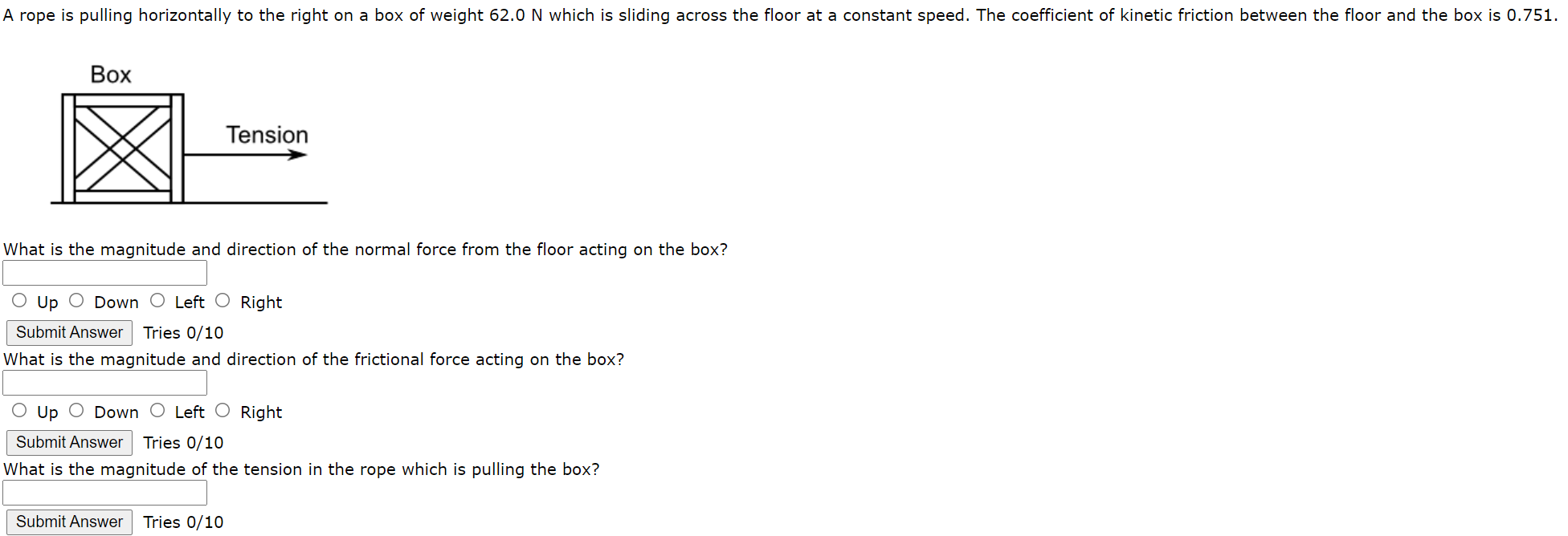 Solved A rope is pulling horizontally to the right on a box | Chegg.com