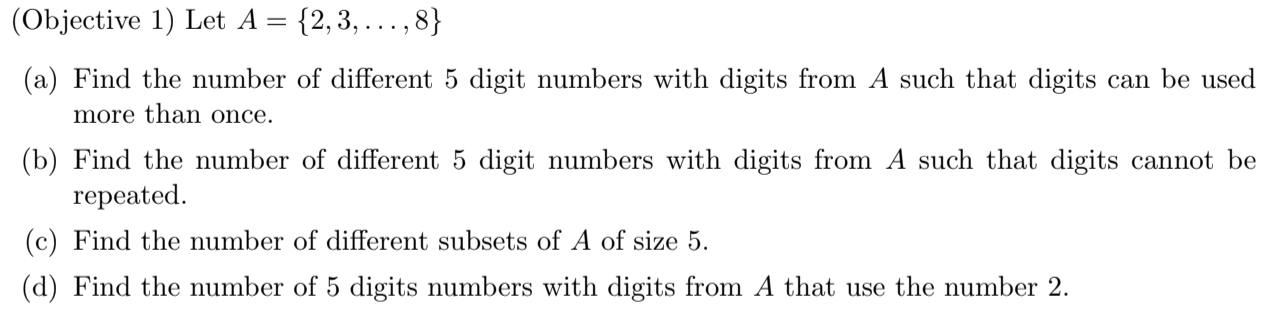Solved (Objective 1) Let A = {2, 3, ...,8} (a) Find the | Chegg.com
