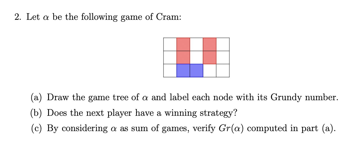 2. Let a be the following game of Cram: (a) Draw the | Chegg.com