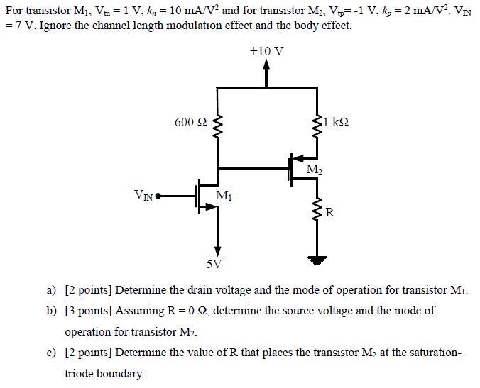 Solved For transistor M1, V== 1 V, kn = 10 mA/V2 and for | Chegg.com
