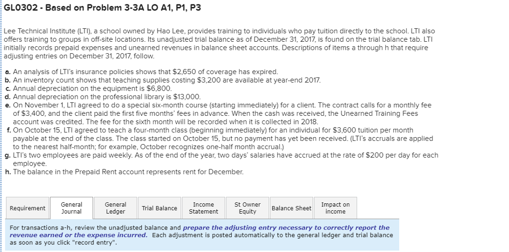 Solved GLO302 Based on Problem 3-3A LO A1, P1, P3 Lee | Chegg.com
