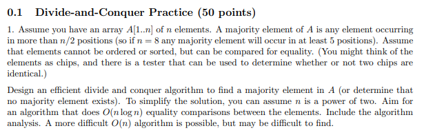 Solved 0.1 ﻿Divide-and-Conquer Practice (50 ﻿points)Assume | Chegg.com