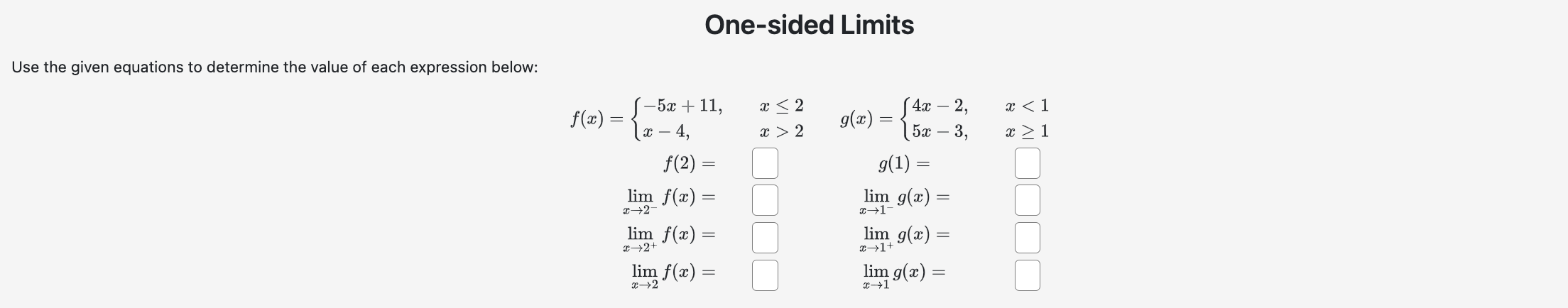 Solved One-sided Limits Use the given equations to determine | Chegg.com