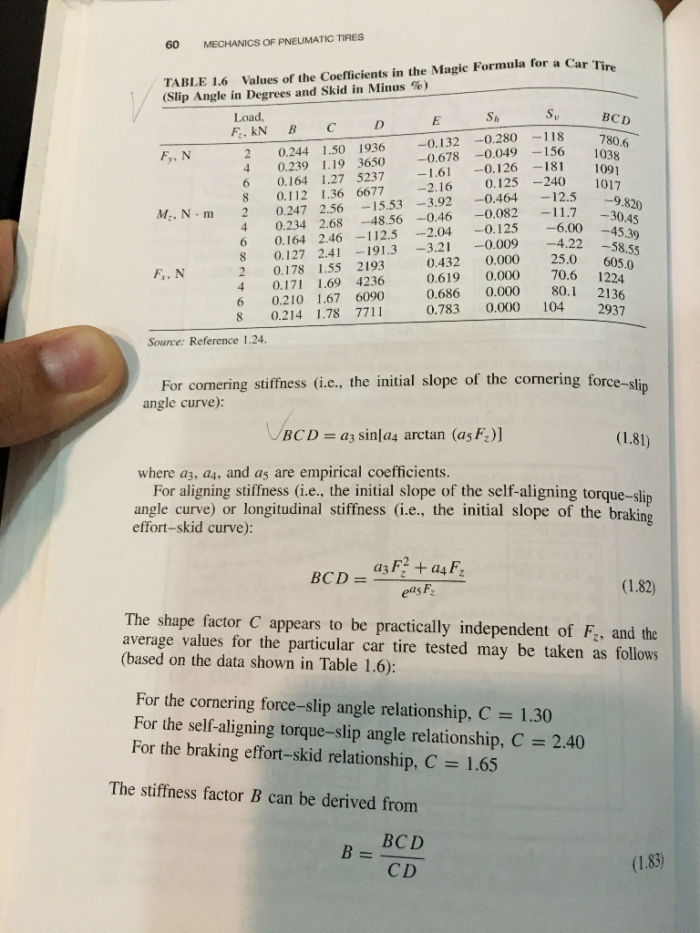 Solved 60 MECHANICS OF PNEUMATIC TIRES BCD 780.6 1038 TABLE | Chegg.com