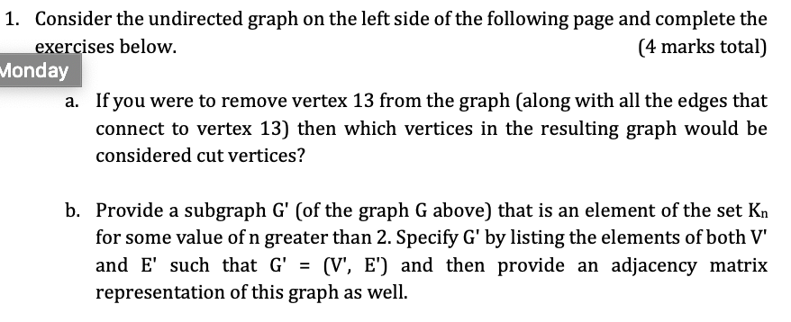 Solved 1. Consider the undirected graph on the left side of | Chegg.com