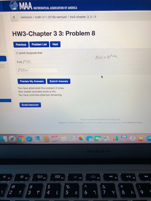 Solved WeBWorK MAA THEMITCAL ASOCLATIN F ANERICA N MENU | Chegg.com
