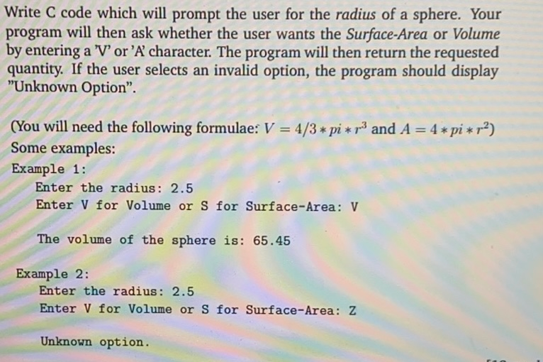 Solved Write C code which will prompt the user for the | Chegg.com