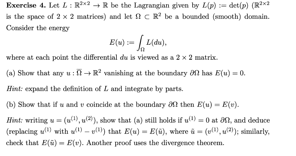 Exercise 4. Let L:R2×2→R be the Lagrangian given by | Chegg.com