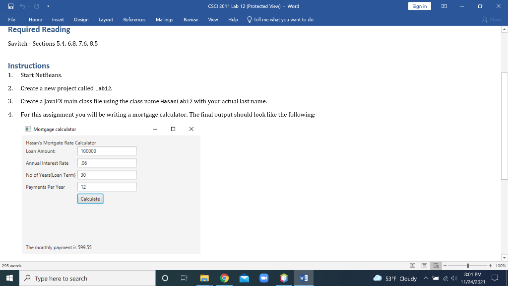 Solved CSCI 2011 Lab 12 (Protected View) - Word Sign in | Chegg.com