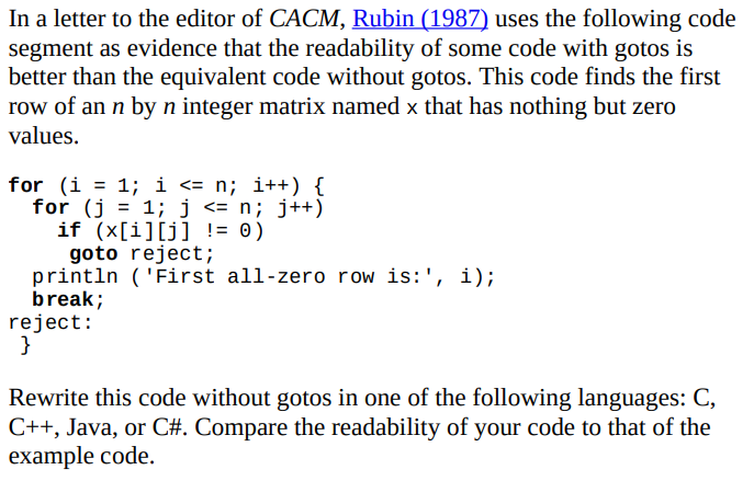 Solved In a letter to the editor of CACM, Rubin (1987) uses | Chegg.com