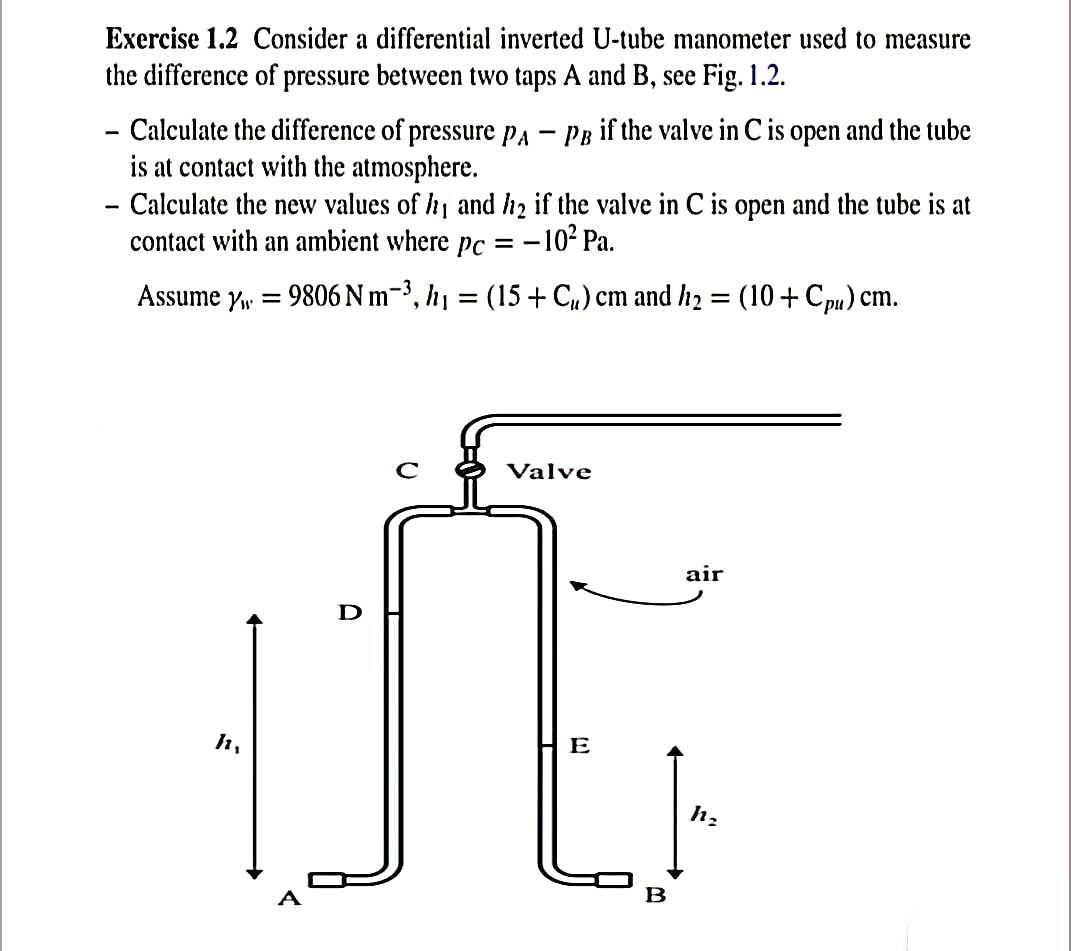 Solved Exercise 1.2 Consider a differential inverted U-tube | Chegg.com