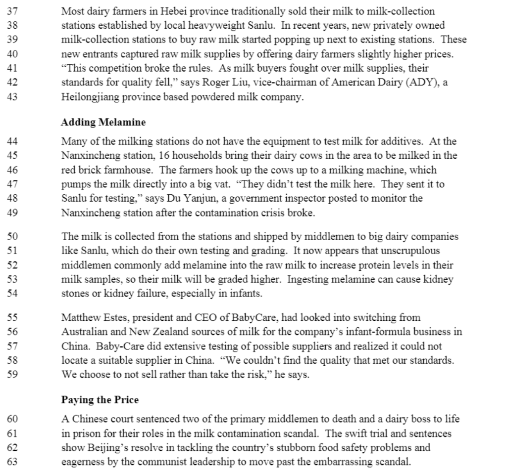 Solved China's Dairy Farmers as Victims (CDFV) Scenario 1 | Chegg.com