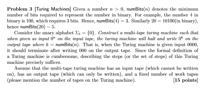 Problem 3 (Turing Machines] Given a number n > 0, | Chegg.com