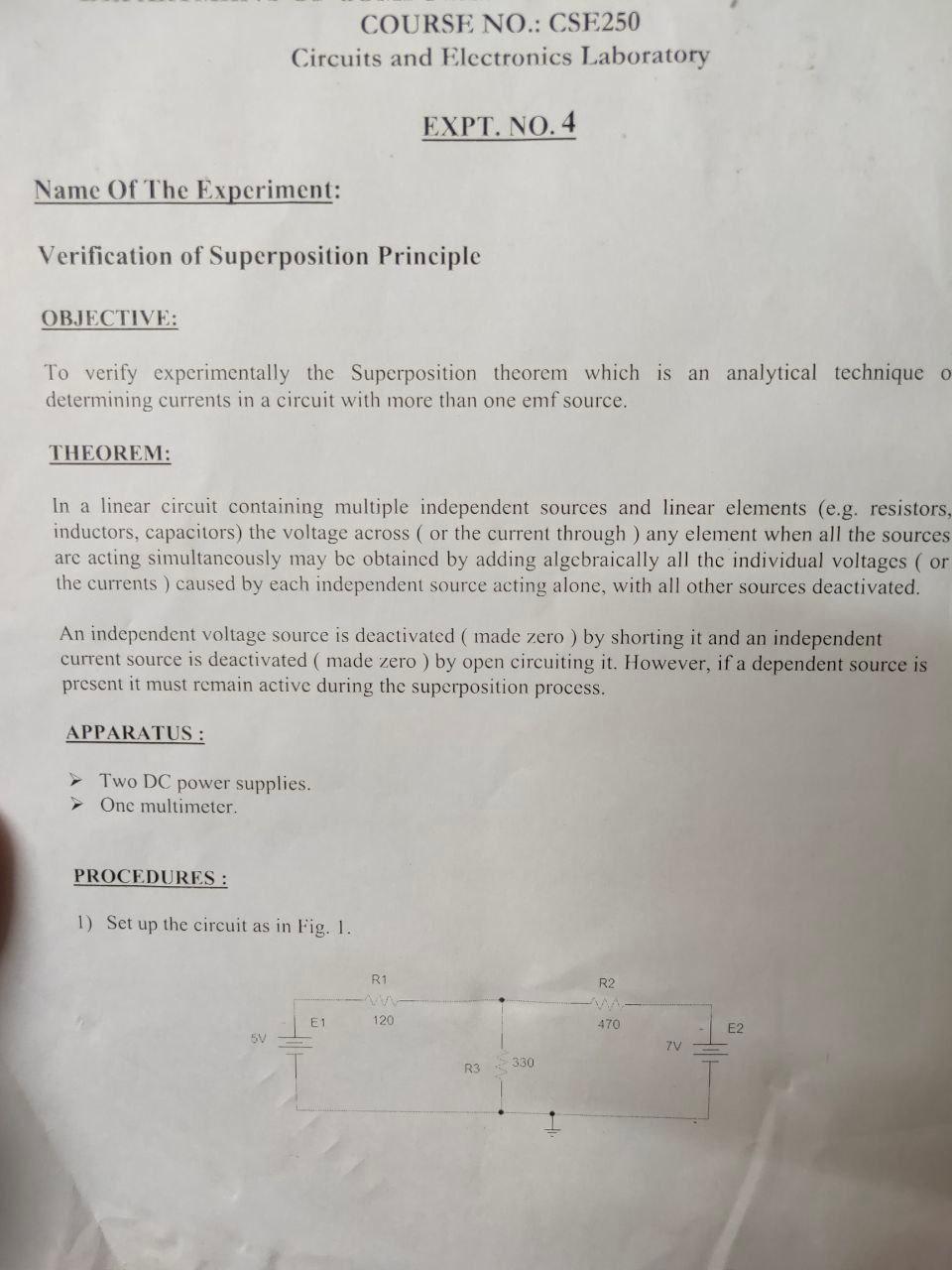 Solved Name Of The Experiment: Verification of Superposition | Chegg.com