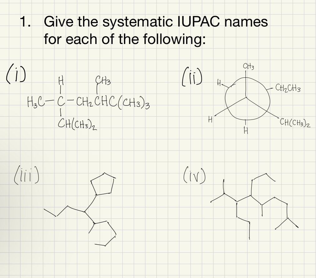 Solved 1. Give the systematic IUPAC names for each of the | Chegg.com