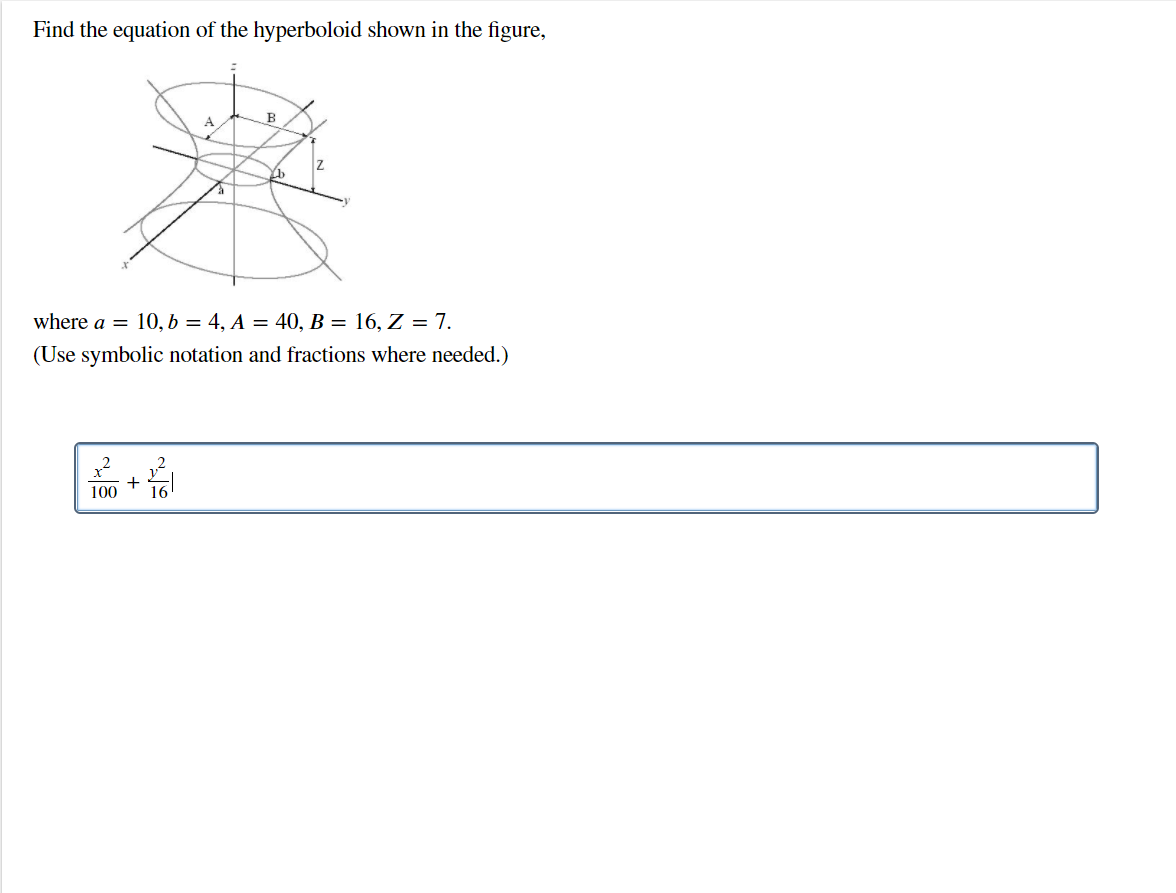 Solved Find the equation of the hyperboloid shown in the | Chegg.com