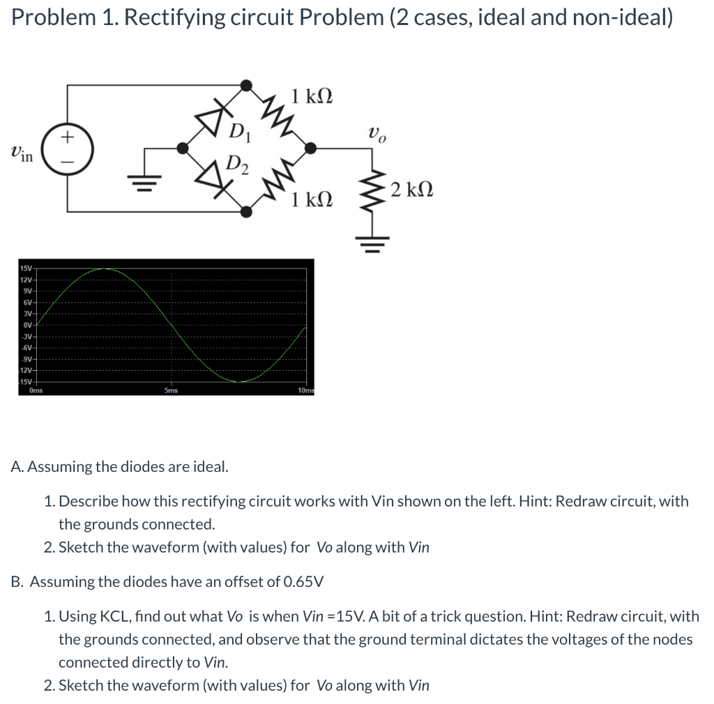 Solved Problem 1. Rectifying circuit Problem (2 cases, ideal | Chegg.com