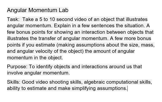 Solved Angular Momentum Lab Task: Take a 5 to 10 second | Chegg.com