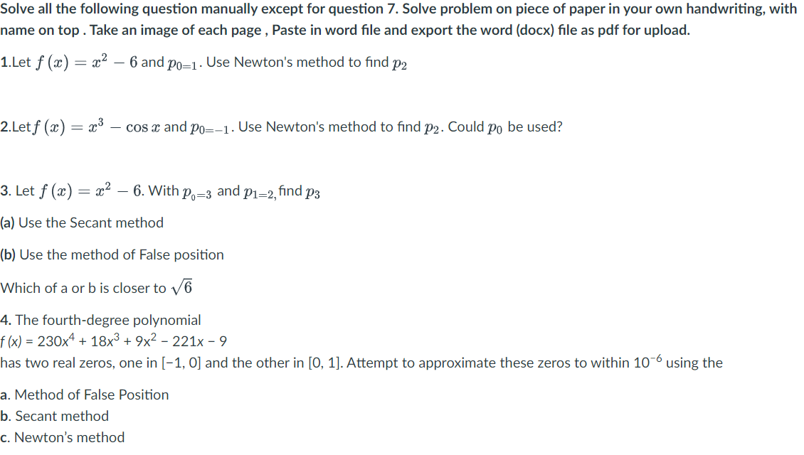 Solved Solve all the following question manually except for | Chegg.com