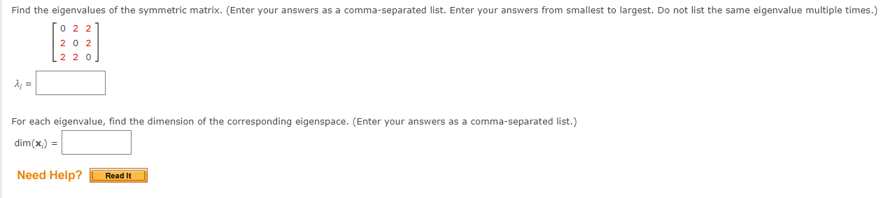 Solved [022202220]λi=For each eigenvalue, find the dimension | Chegg.com