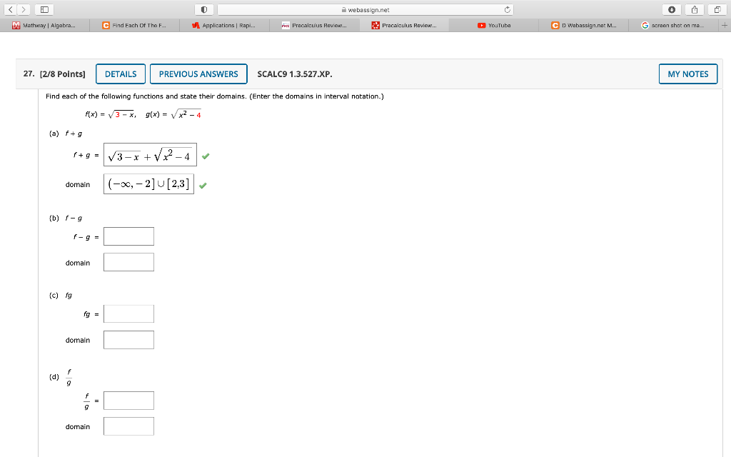 Solved D webassign.net M Mathway | Algabra.. C Find Fach Of | Chegg.com