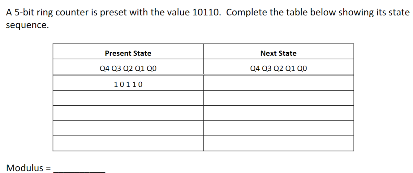Solved preset with the value 10110. Complete the table below | Chegg.com
