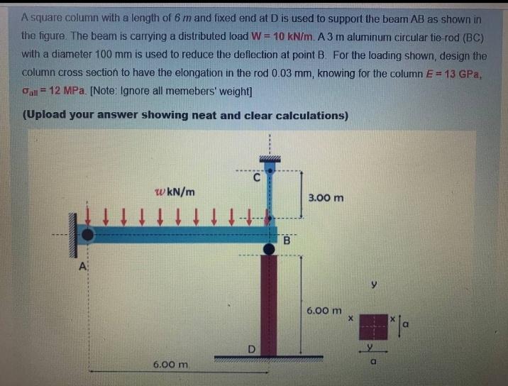 Solved A square column with a length of 6 m and fixed end at | Chegg.com