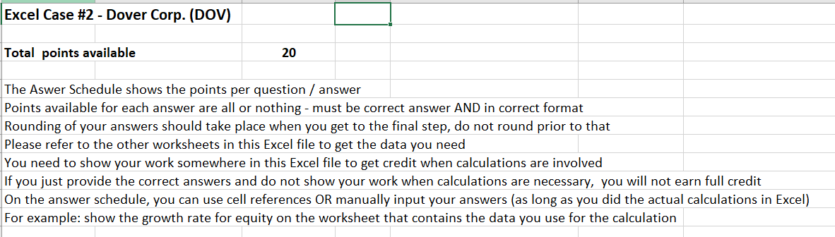 Excel Case \#2 - Dover Corp. (DOV) Total points | Chegg.com