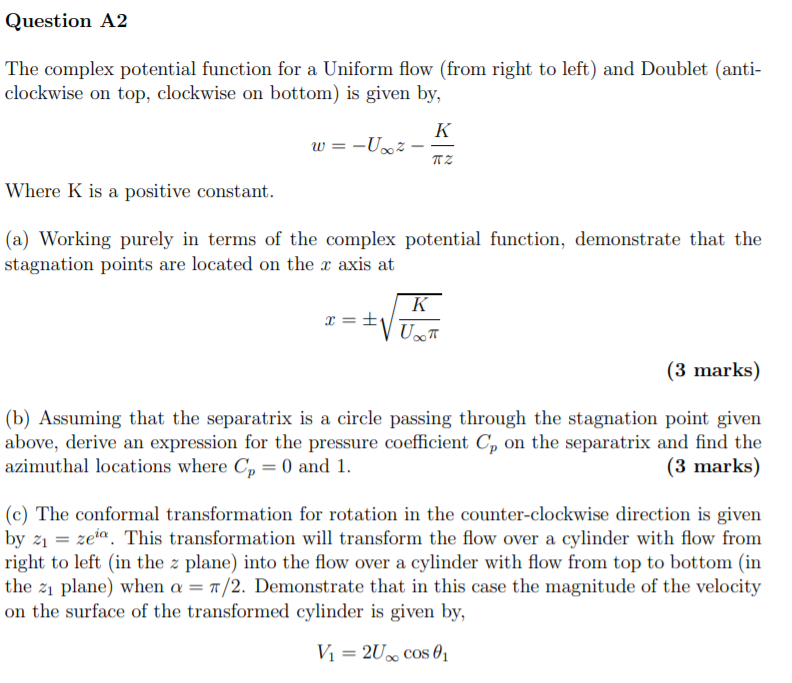 Solved Question A2 The complex potential function for a | Chegg.com