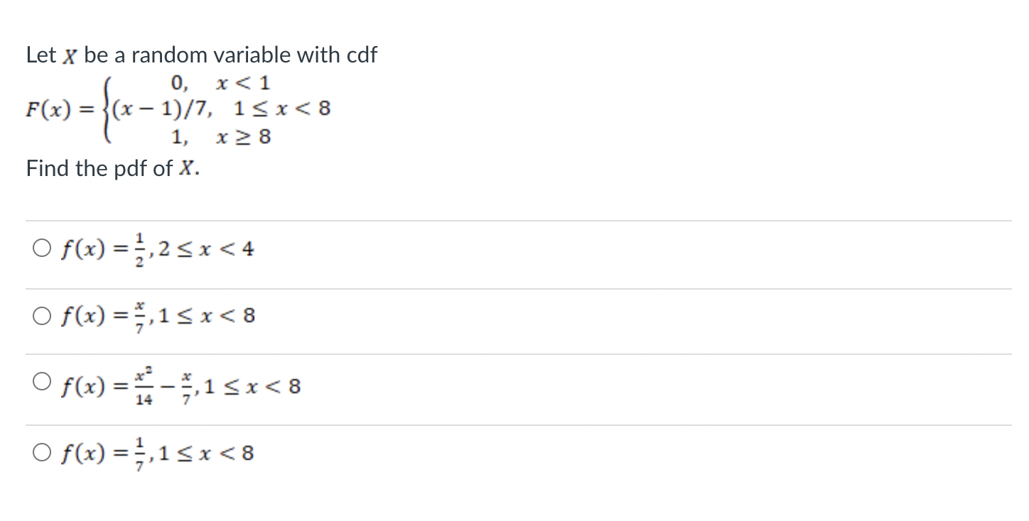 Solved Let X Be A Random Variable With Cdf 0 X 0275