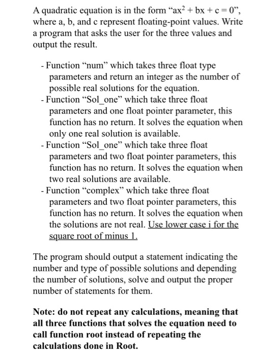Solved A quadratic equation is in the form "ax2 + bx + c = | Chegg.com