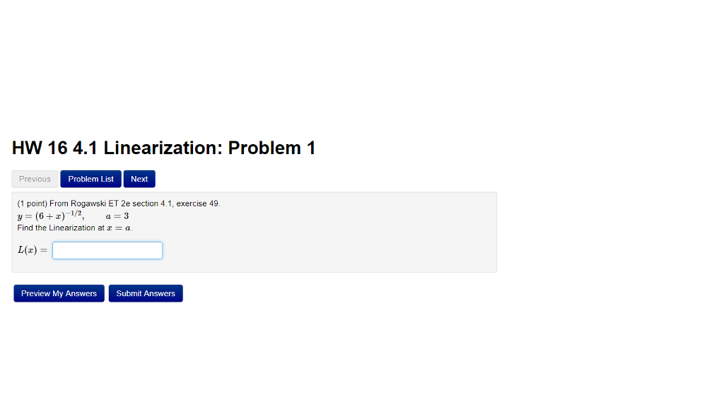 Solved HW 16 4.1 Linearization: Problem 1 Previous Problem | Chegg.com