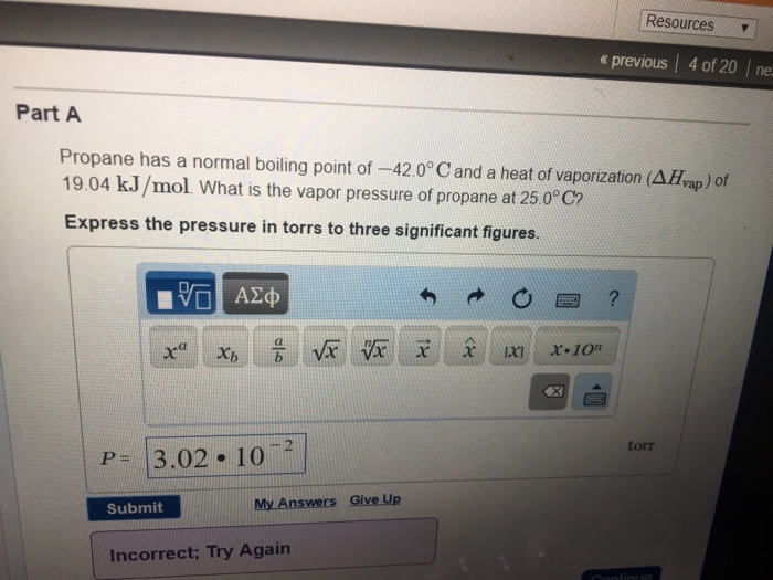 Solved Propane has a normal boiling point of -42.0 degree C | Chegg.com