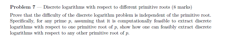 Solved Problem 7 — Discrete logarithms with respect to | Chegg.com