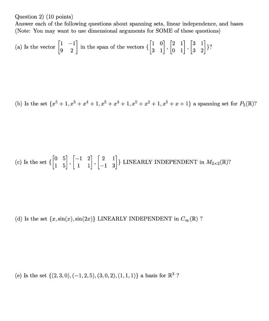 Solved Question 2) (10 points) Answer each of the following | Chegg.com