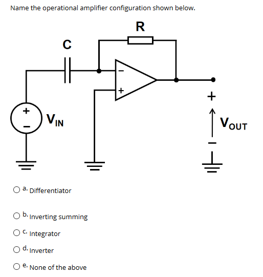 Solved Name the operational amplifier configuration shown | Chegg.com
