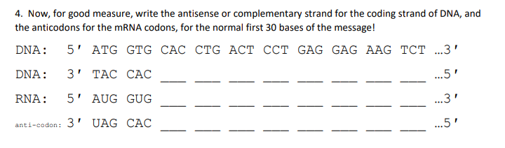 Solved 4. Now, for good measure, write the antisense or | Chegg.com