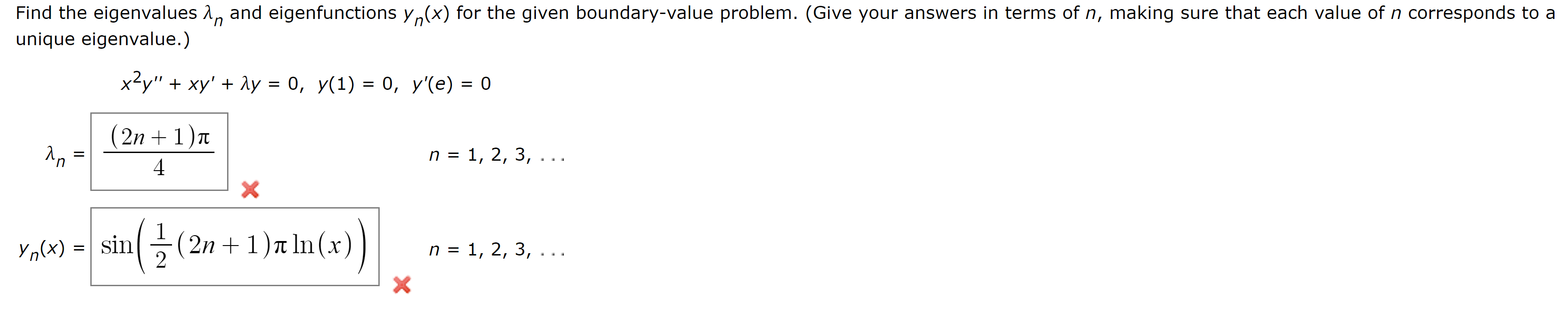 Solved Find the eigenvalues in and eigenfunctions yn(x) for | Chegg.com