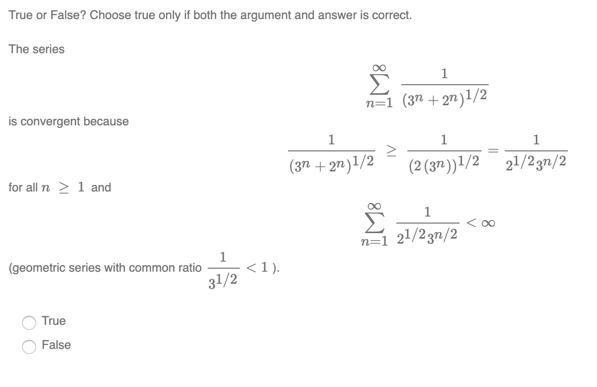 Solved True or False? Choose true only if both the argument | Chegg.com