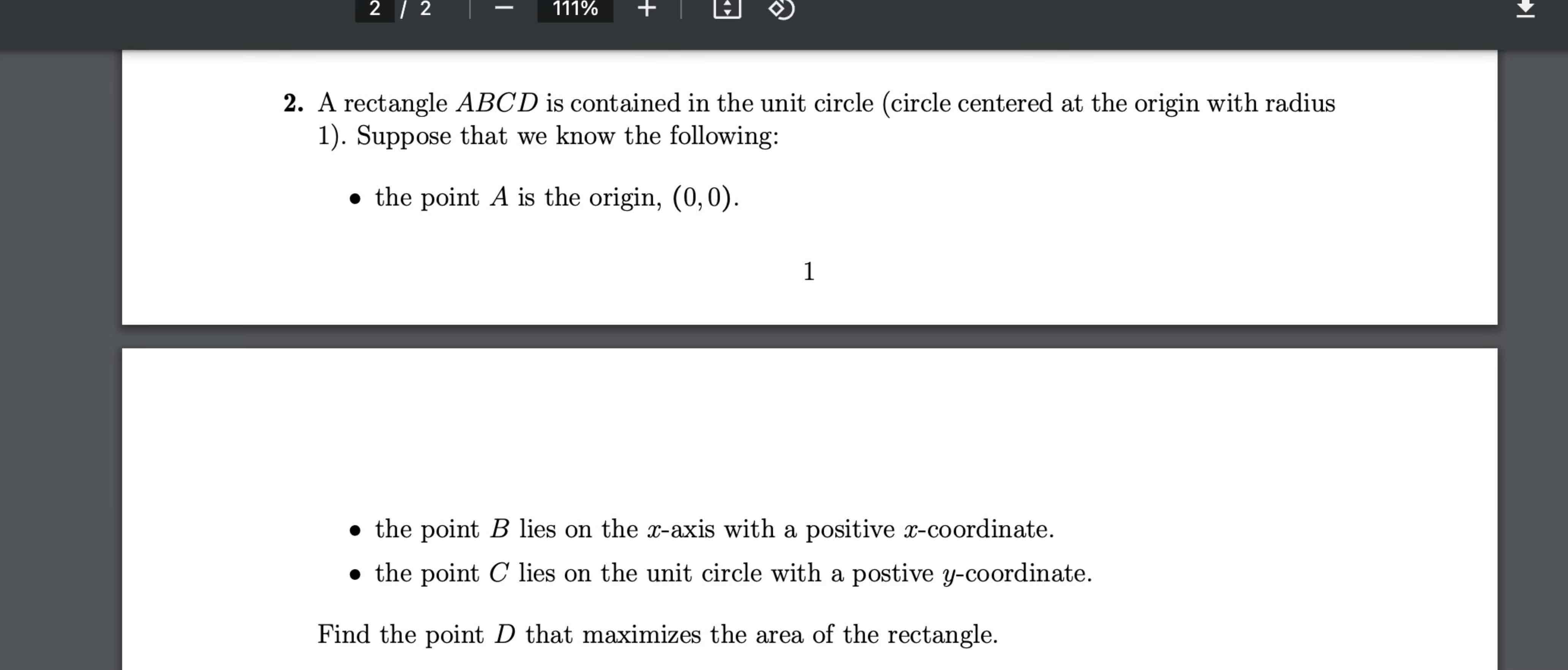 Solved A rectangle ABCD is contained in the unit circle | Chegg.com