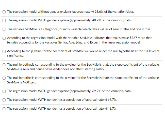Solved Select all answers that apply for the two regression | Chegg.com